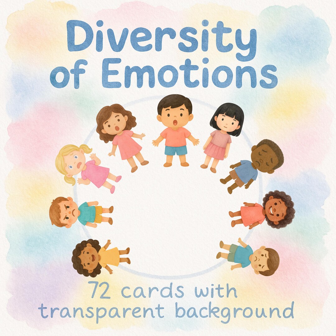 Diversity Emotions Clipart | Multicultural Kids Feelings | Watercolor ...
