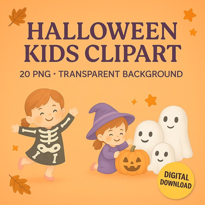 Halloween Kids Clipart Bundle | Cute PNG Illustrations | Transparent ...