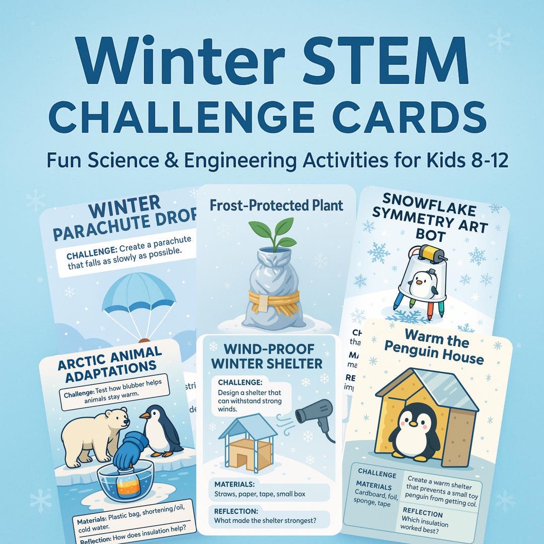Winter STEM Challenge Cards Printable | Fun Science Activities for Kids ...