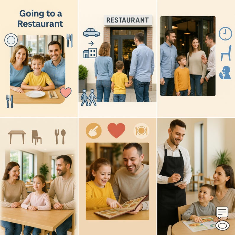 Restaurant Social Story | Autism Visual Guide, Kids Trip Routine ...