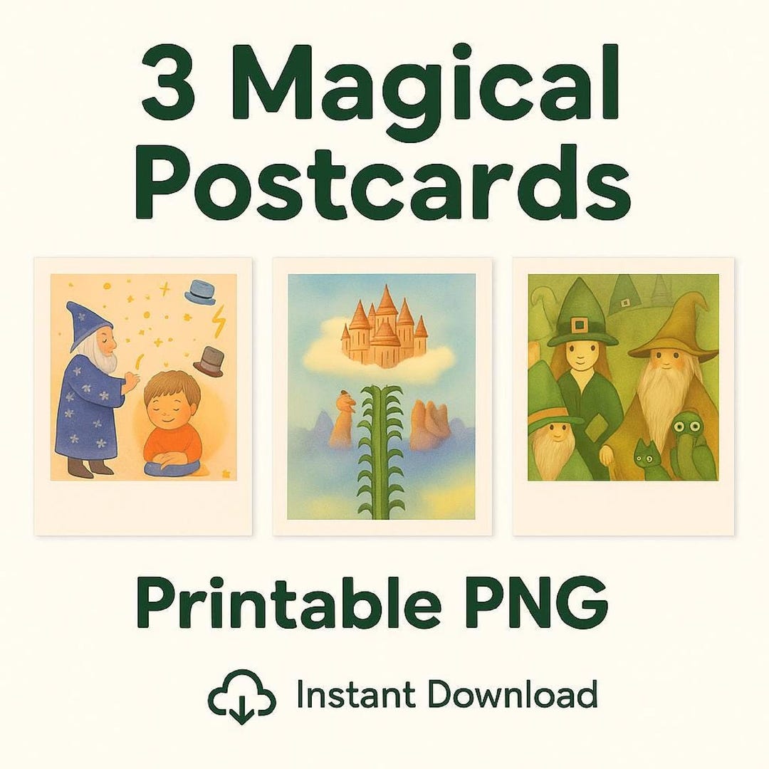 Magical Wizard Postcards Set: Fantasy Artwork Castle Printable Elf and ...