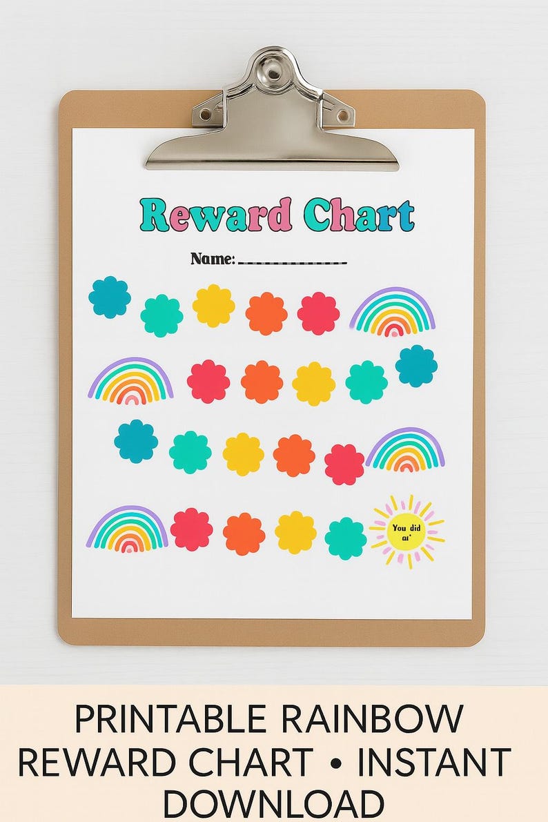 Printable Rainbow Reward Chart - Instant Download PDF - Girls Chore ...
