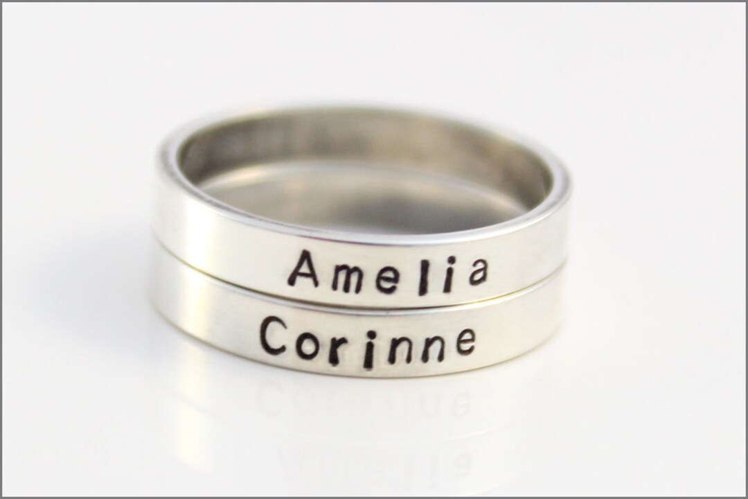 Personalized Stacked Skinny Ring | Hand Stamped Ring, Sterling Silver ...