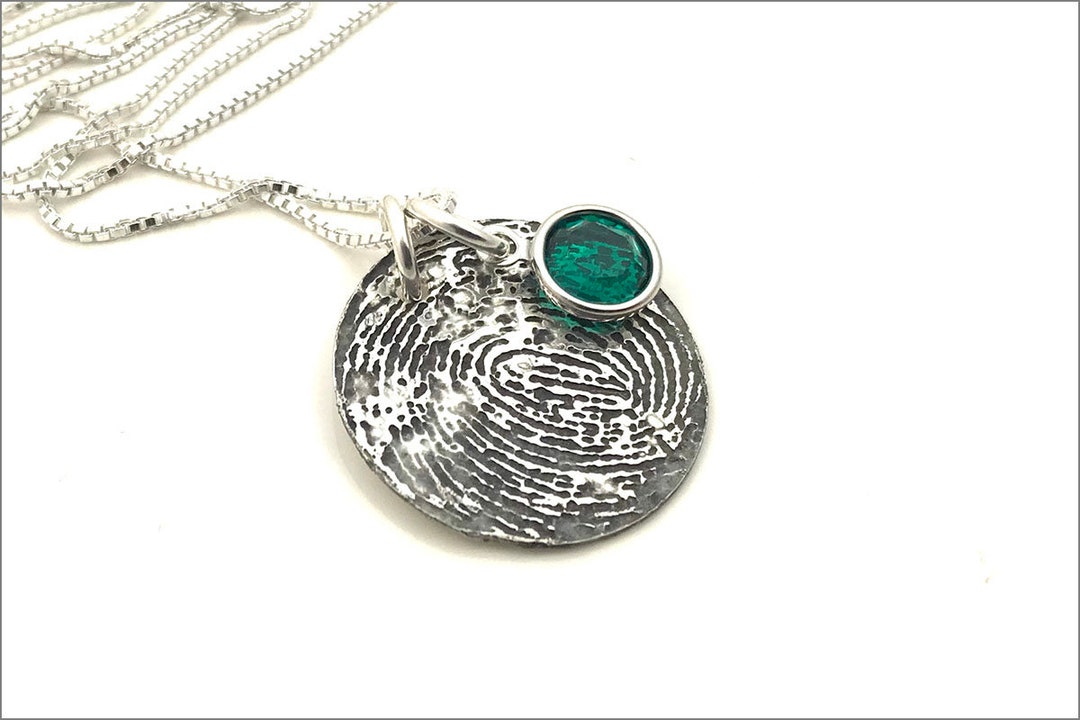 Custom Fingerprint Disc Necklace | Birthstone Charm, Remembrance ...