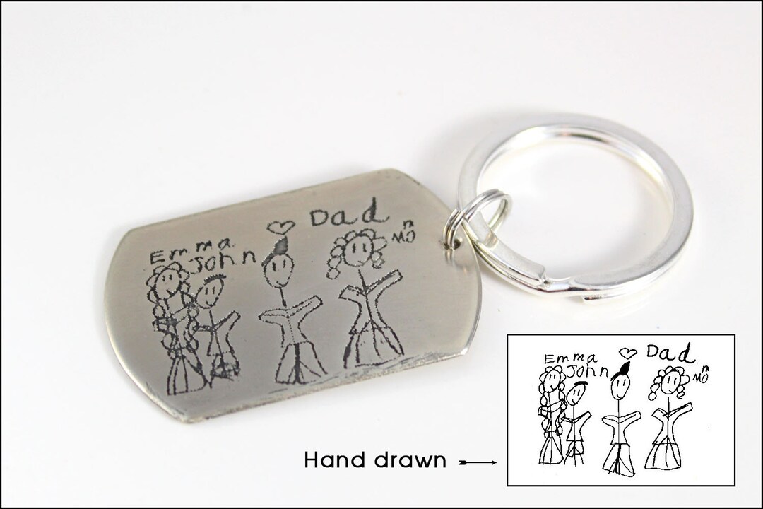 Children's Hand Drawn Etched Keychain | Actual Drawing on Keychain ...