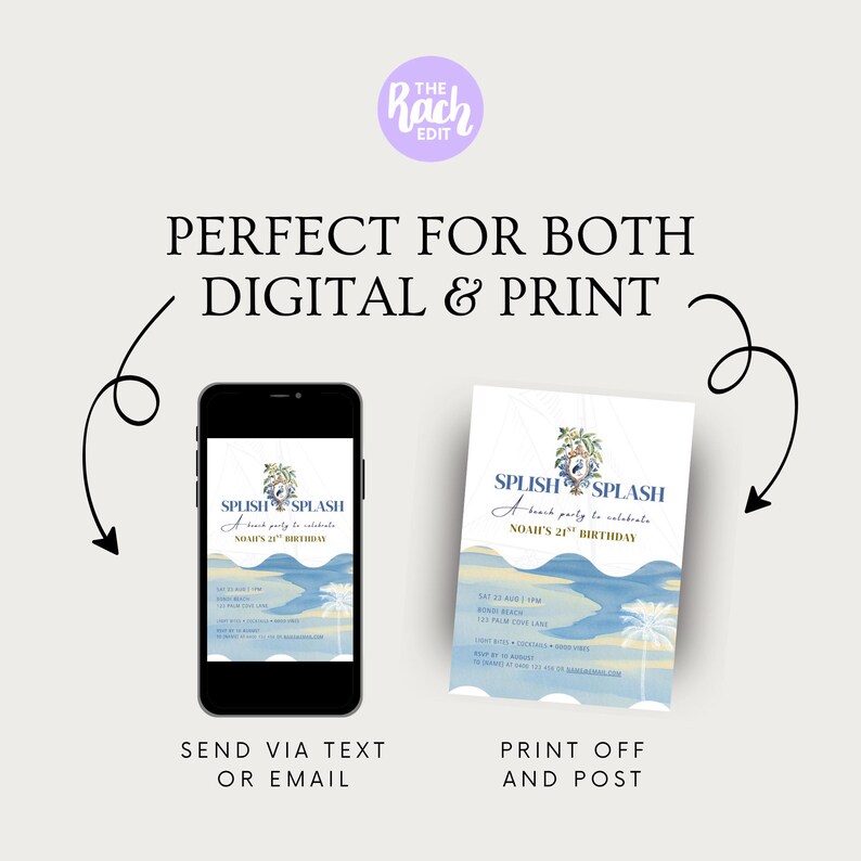 Splish Splash 21st Birthday Beach Party Invitation, Calm Watercolor ...