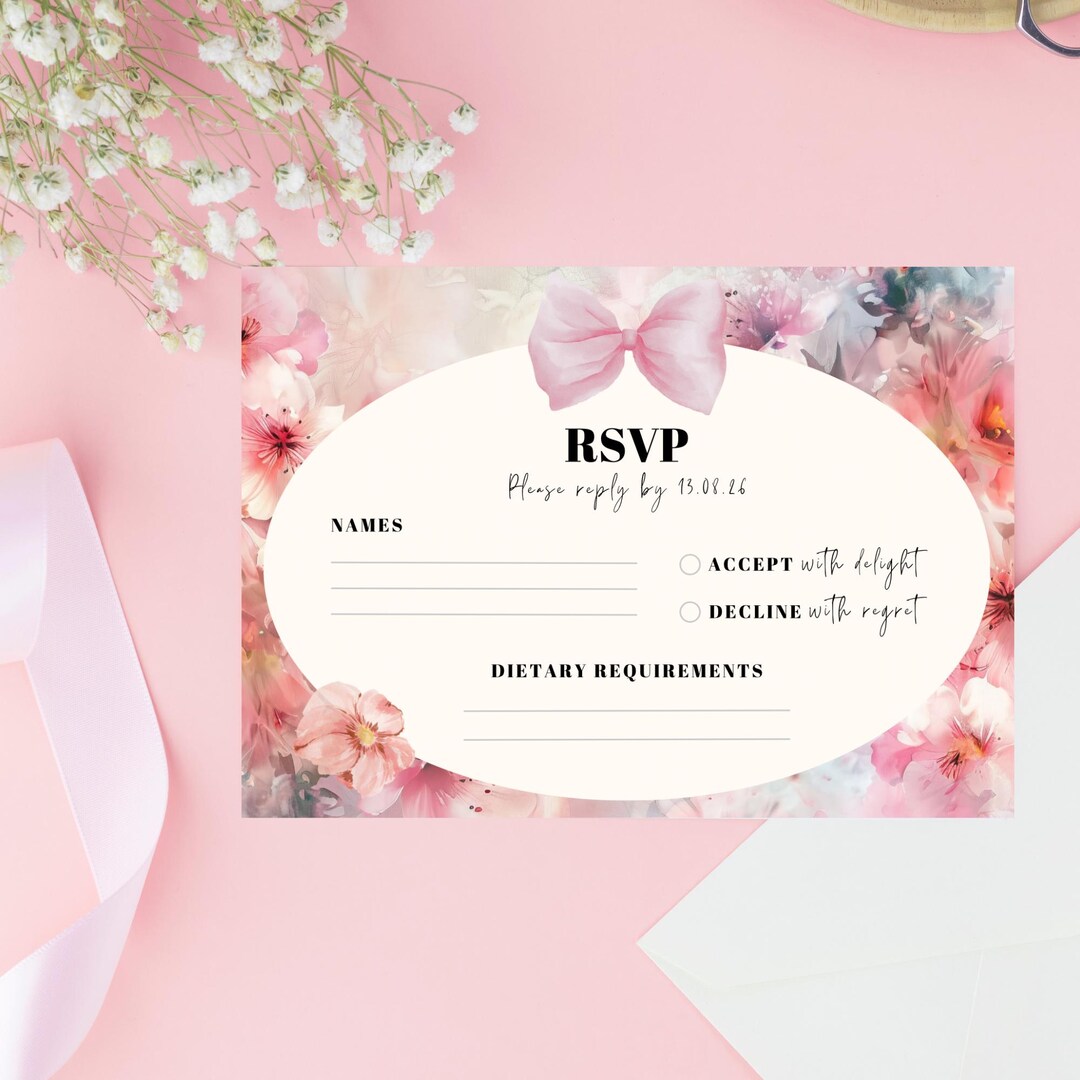 Dreamy Floral Wedding Rsvp Card, Pastel Pink Floral Card, Ethereal ...