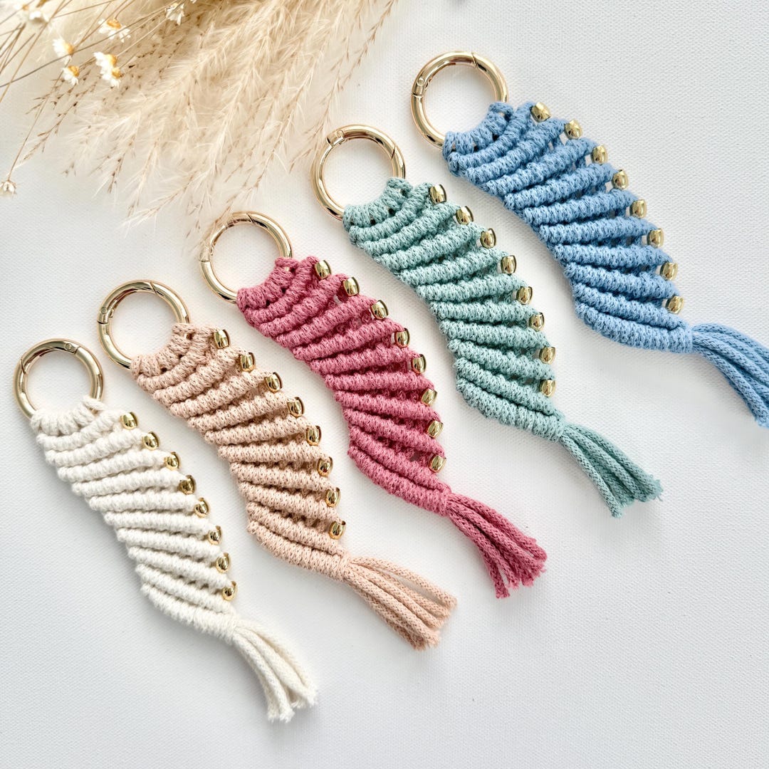 Boho Macrame Keychain: Handmade Cotton Bag Charm - Etsy