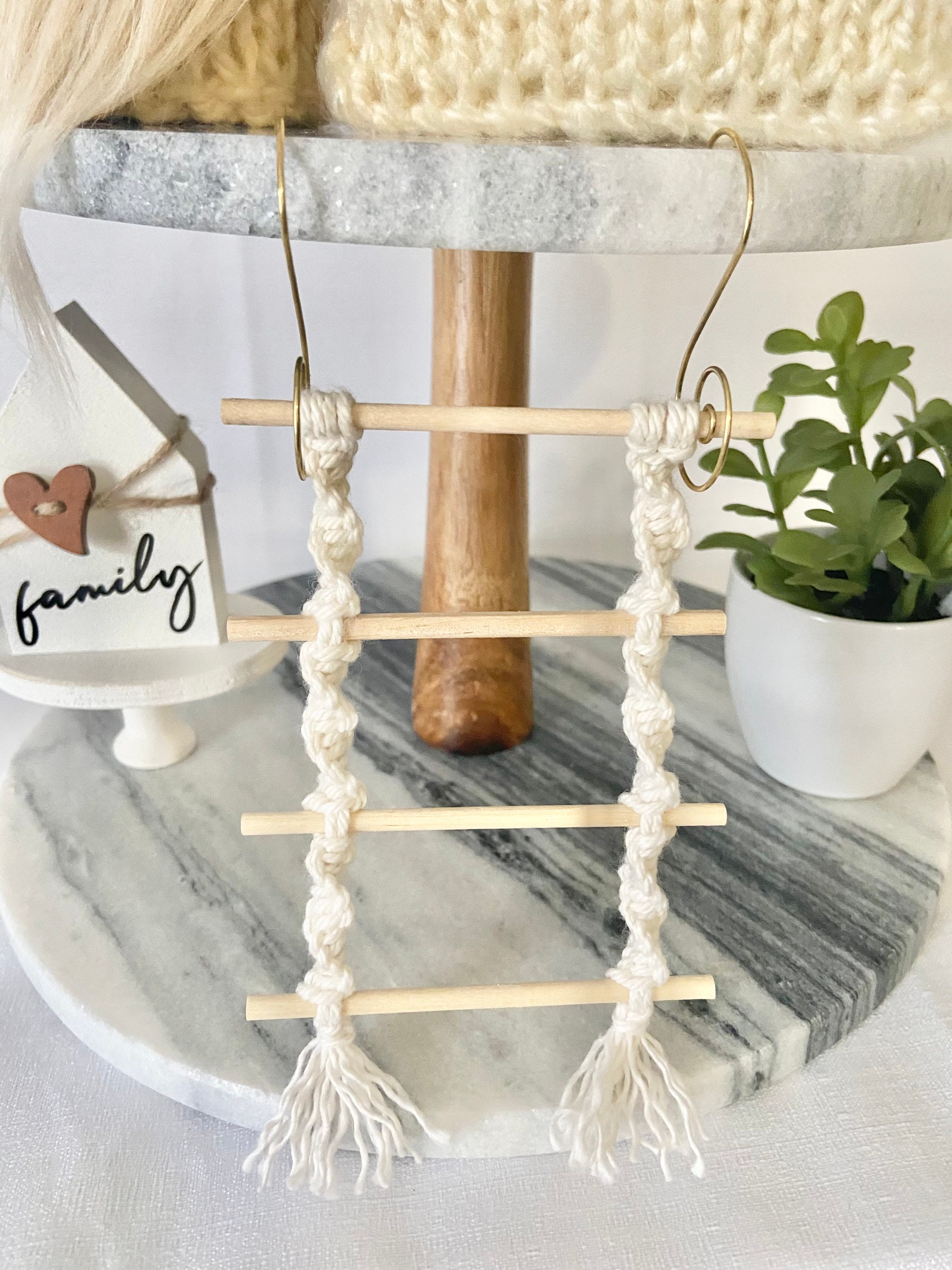 Tiered Tray Ladder Farmhouse Tiered Tray Macramé and Wood | Etsy