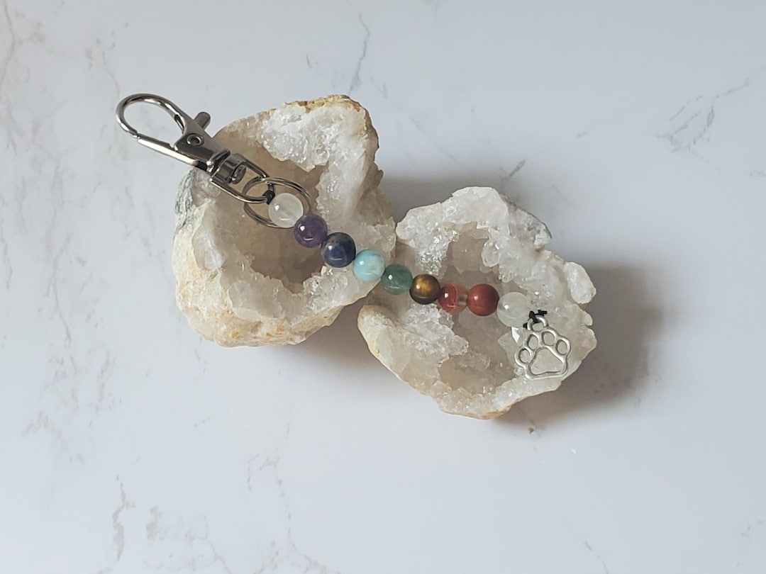 7 Chakra Paw Print Keychain | Natural Gemstone Healing Energy Clip ...