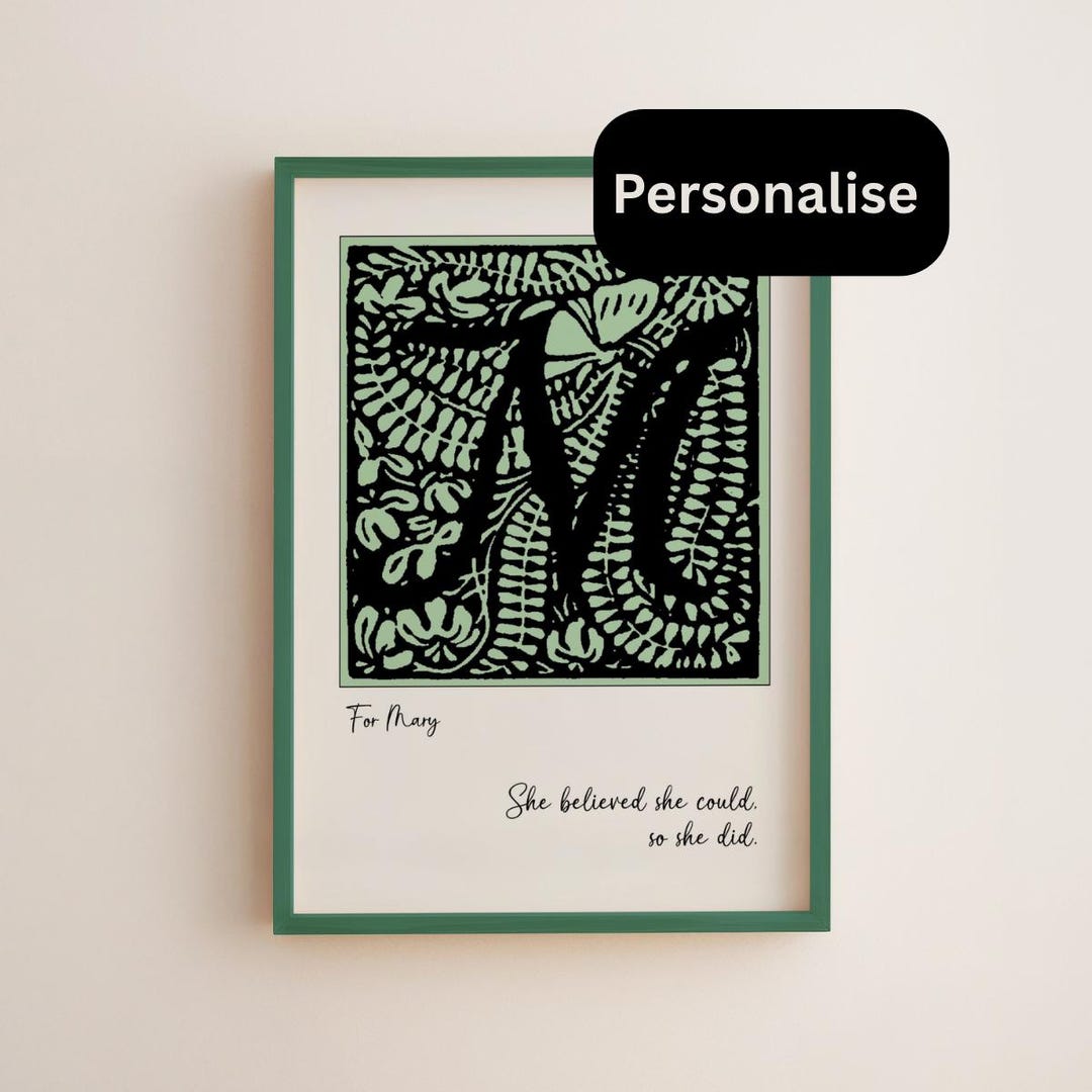 Letter M Art Print: Custom Name and Quote - Five Color Options - Etsy ...