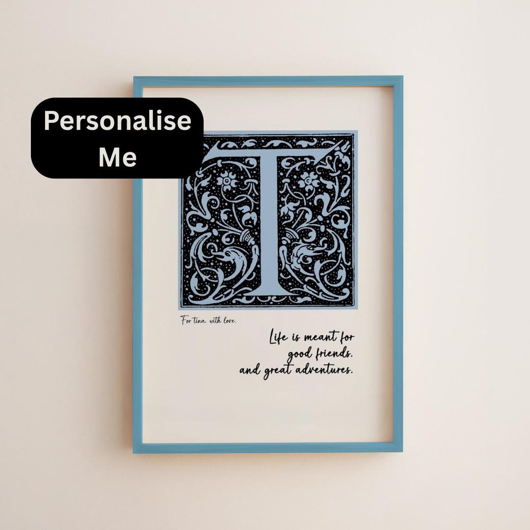 Personalized Letter T Print: Custom Letter, Name & Quote, Illuminated ...