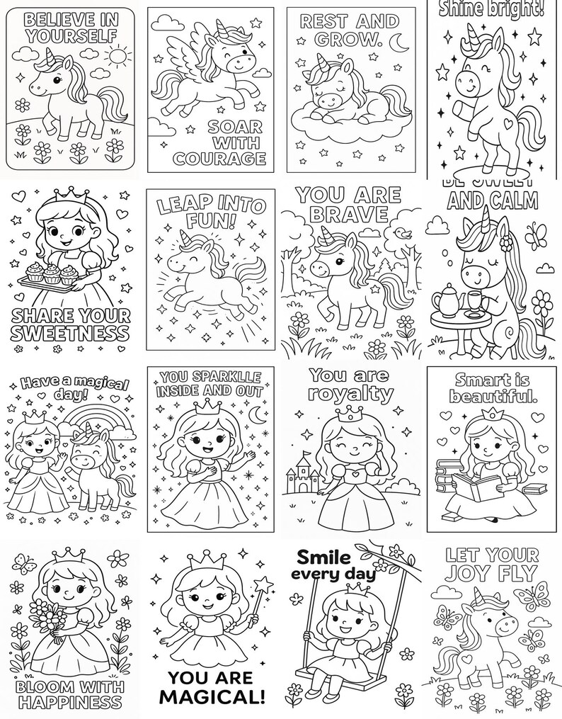 Princess & Unicorn Coloring Book for Kids | 25 Magical Printable Pages ...