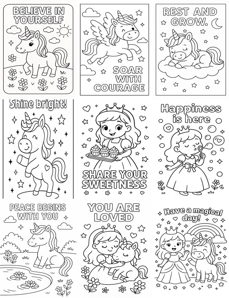 Princess & Unicorn Coloring Book for Kids | 25 Magical Printable Pages ...