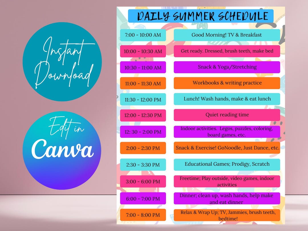 Editable Kids Summer Schedule – Daily Planner (digital Download) - Etsy