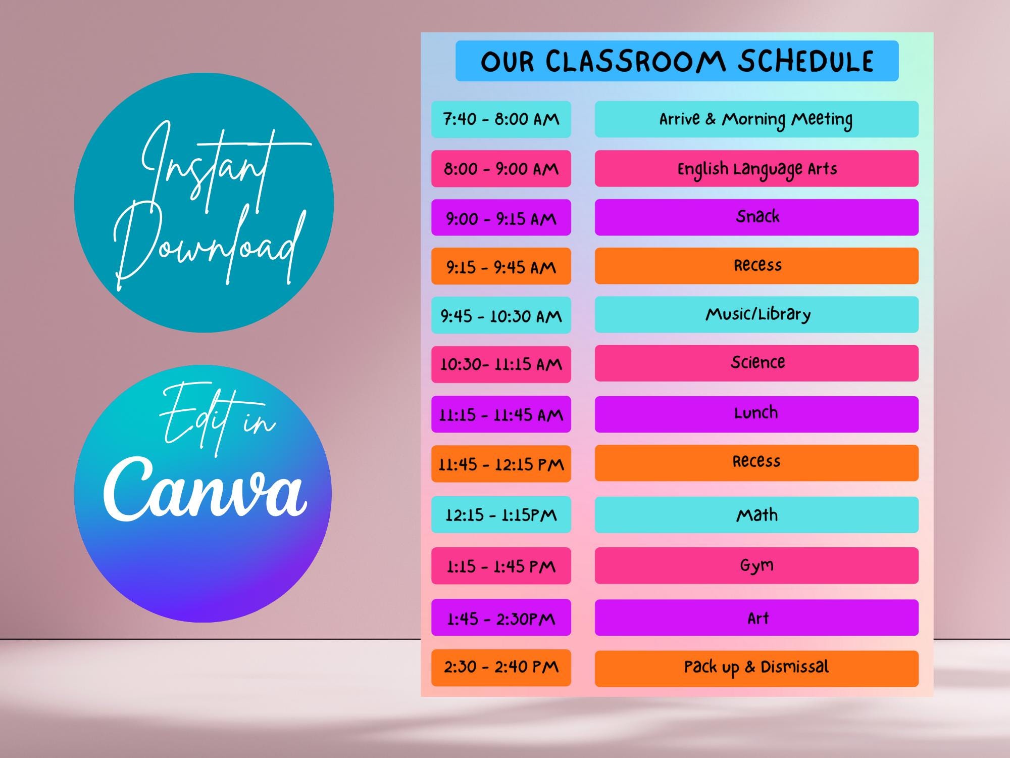 Editable Classroom Schedule Template | Printable Teacher Planner (canva ...