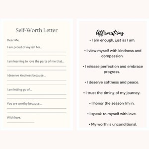 Self-worth Letter Kit – Printable Journal Pages + Affirmations ...