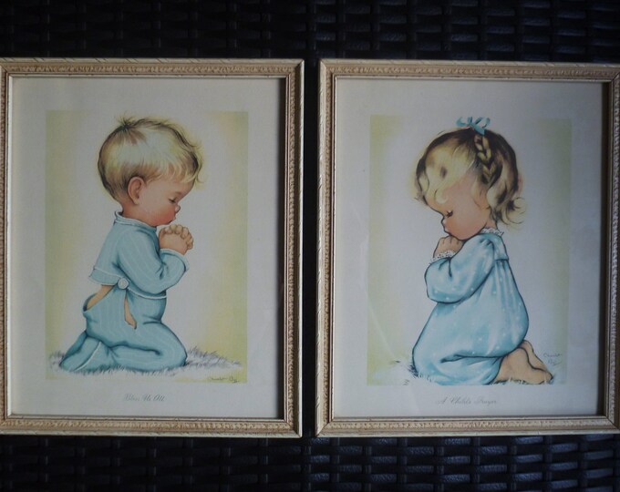Boy & Girl Praying. Pair Framed Art Prints by Charlot Byj. A Child's ...