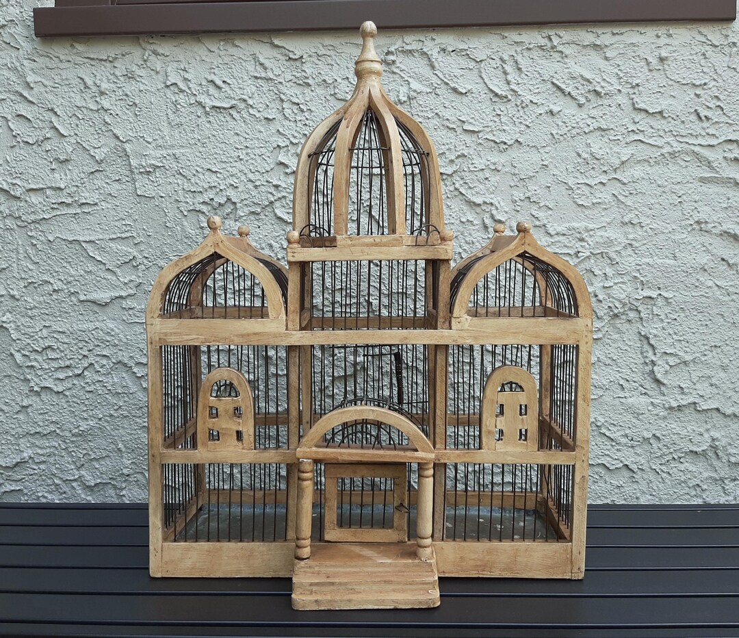 Large Vintage Bird Cage. Wood & Wire Birdcage. Dome Top. Victorian ...