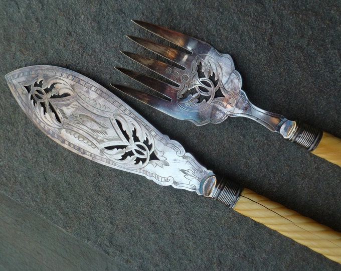 Fish Serving Set. Silverplate, Faux Ivory. Vintage Antique 1890s ...