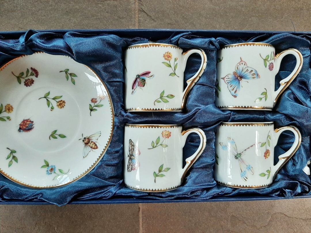 Godinger Primavera Set of 4 Espresso Cups & Saucers. Insects ...