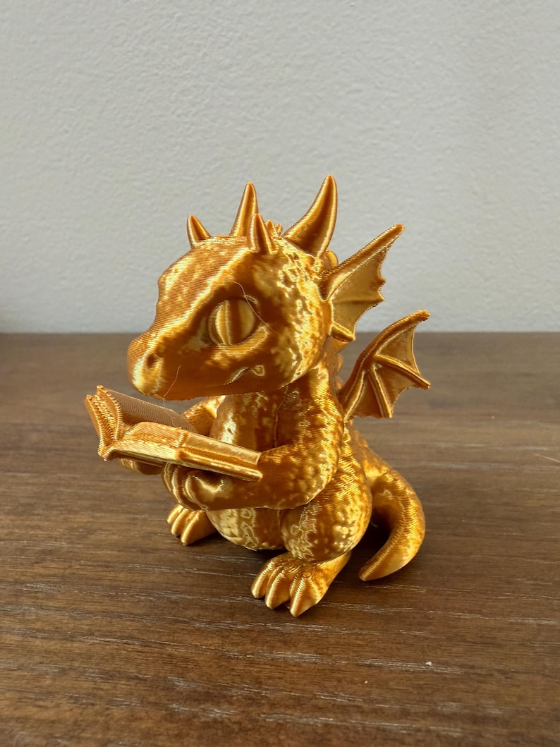 Golden Book Reading Dragon Figurine - Cute Desk Companion for Readers ...