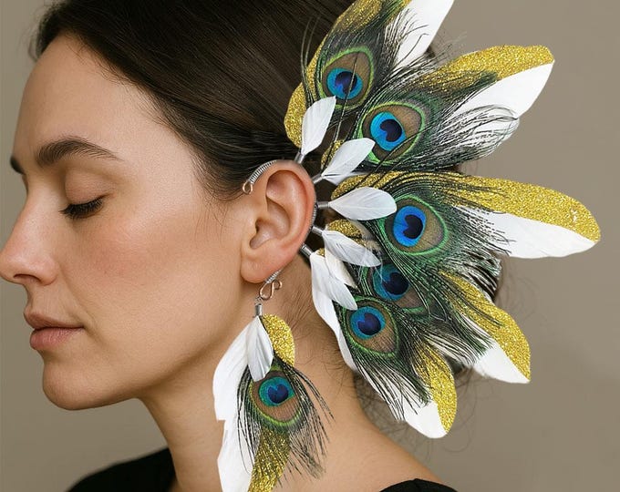 Peacock Ear Cuff - Solitaire Earring - One Piece Earring for Party ...