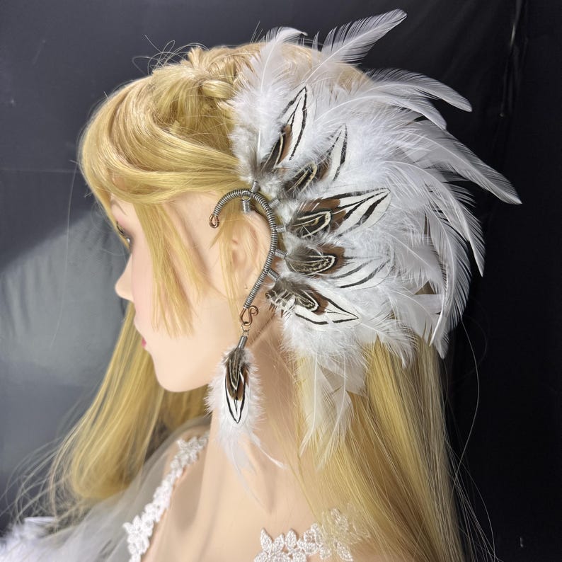 Handmade White Feather Ear Cuff, Non-pierced Copper Ear Clip - Etsy