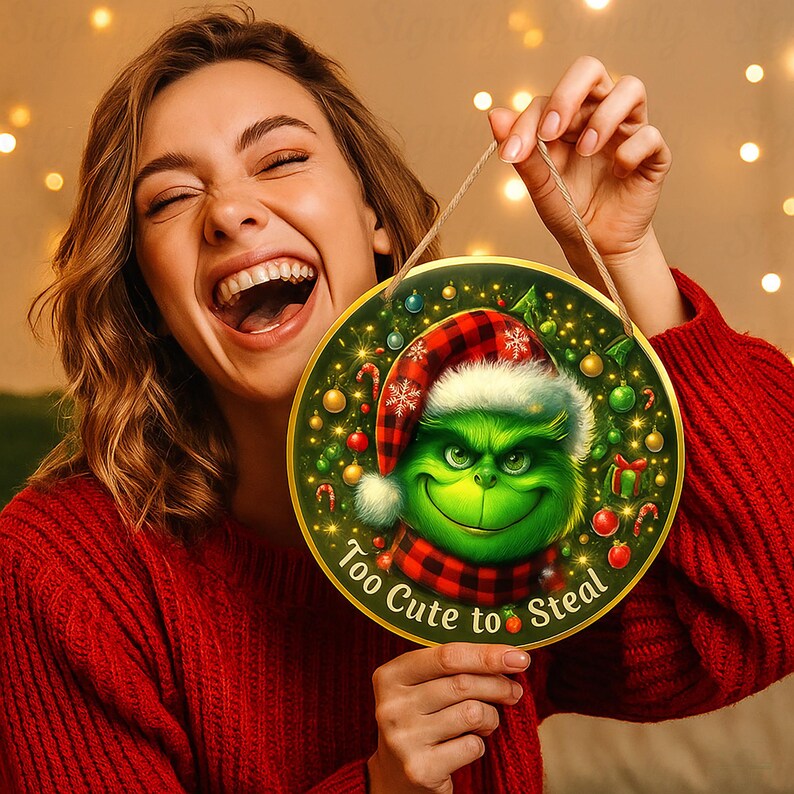 Christmas Gift Sign – Funny Holiday Green Character Ornament Plaque ...