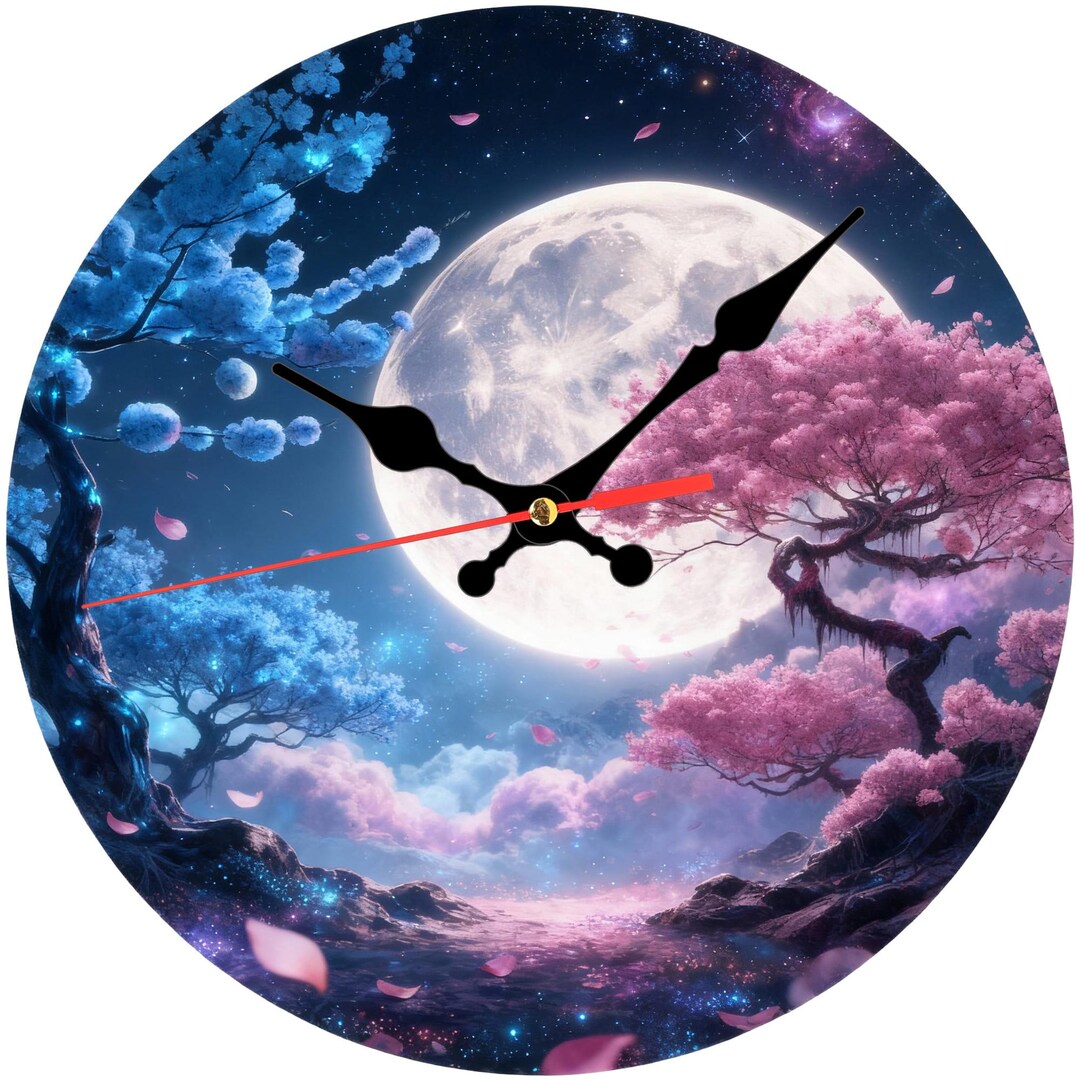 Moonlight Sakura Dream Wooden Wall Clock – 10 Inch Silent Clock – Warm ...