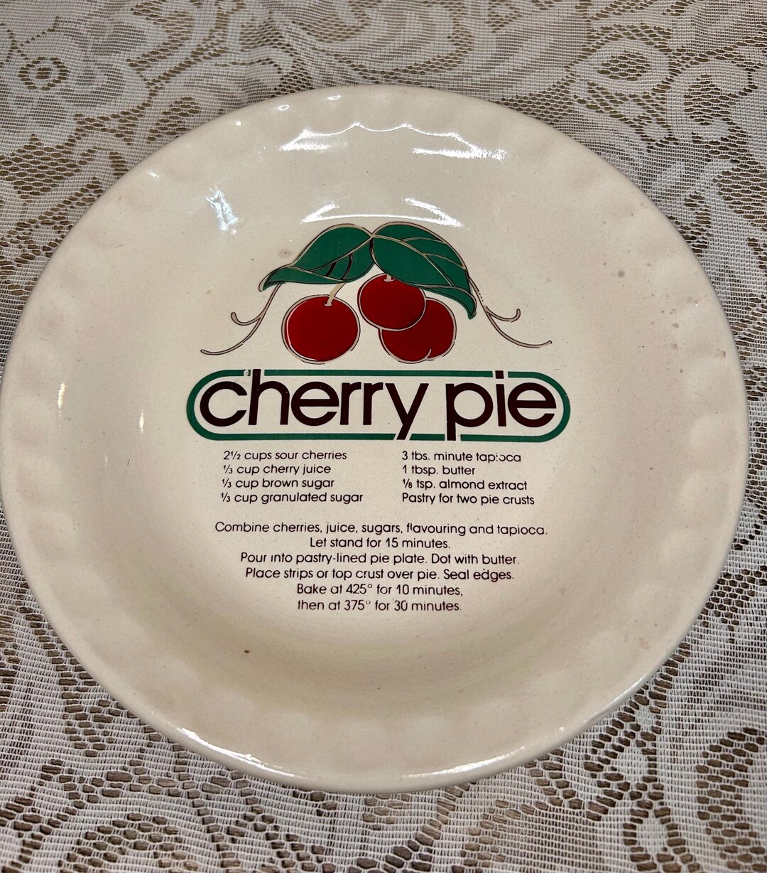 Vintage Cherry Pie Recipe Plates - Etsy