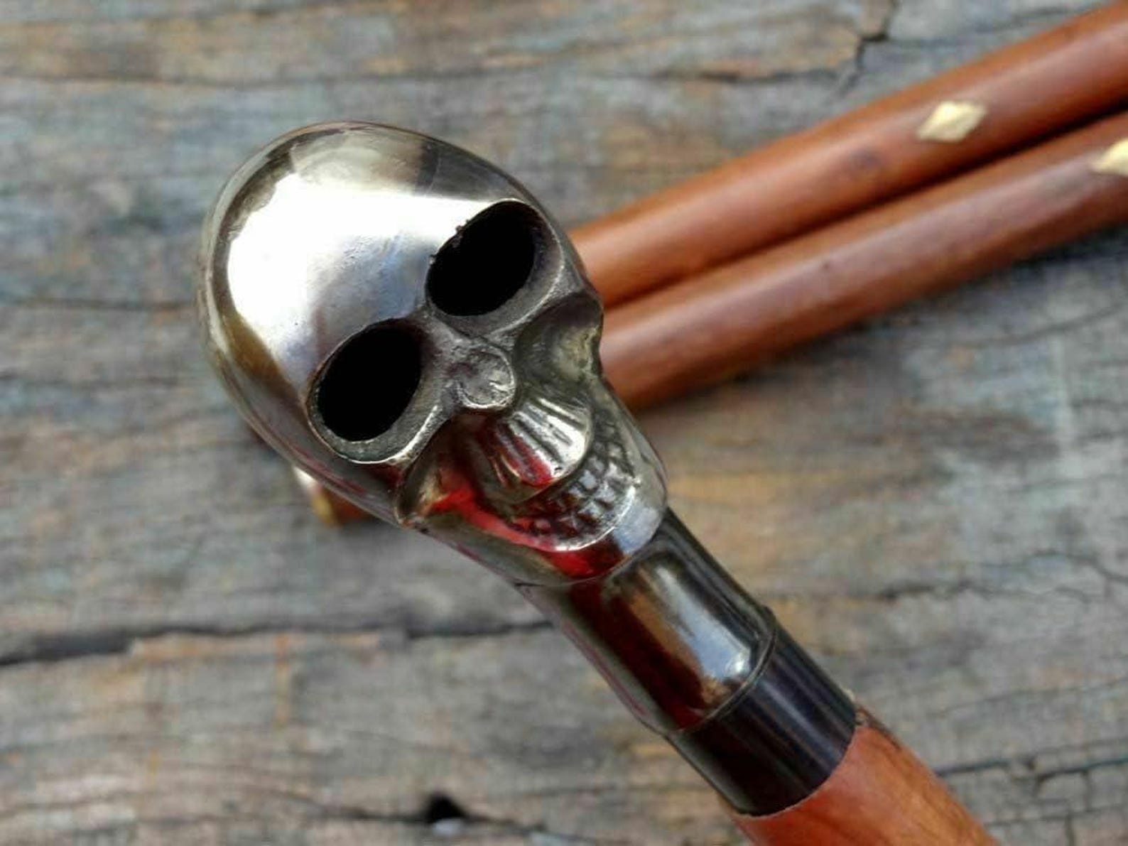 Antique Brass Skull Head Walking Cane - Vintage Costume Prop, 37 In - Etsy