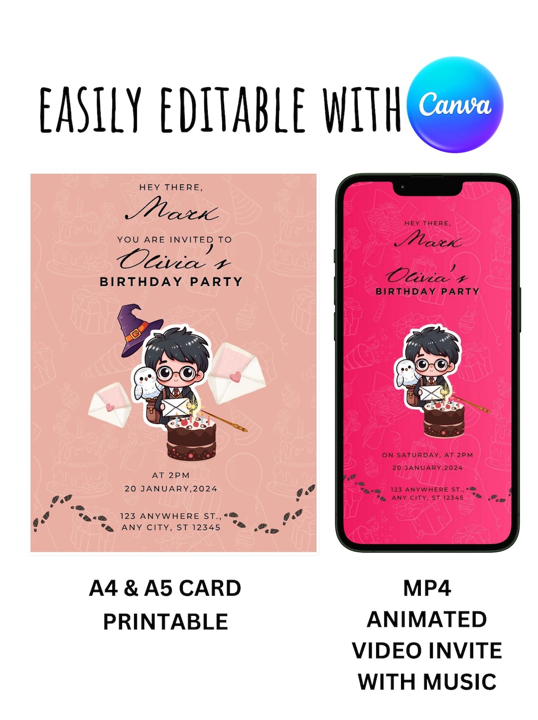 Harry Potter Birthday Invitation, Animated Video, Printable PDF (canva ...
