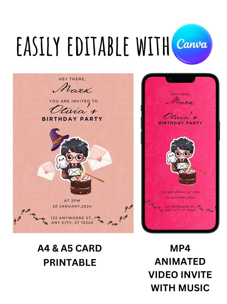 Harry Potter Birthday Invitation, Animated Video, Printable PDF (canva ...