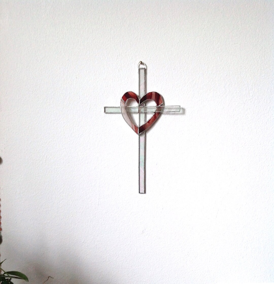 Red Heart Stained Glass Cross / Suncatcher - Etsy