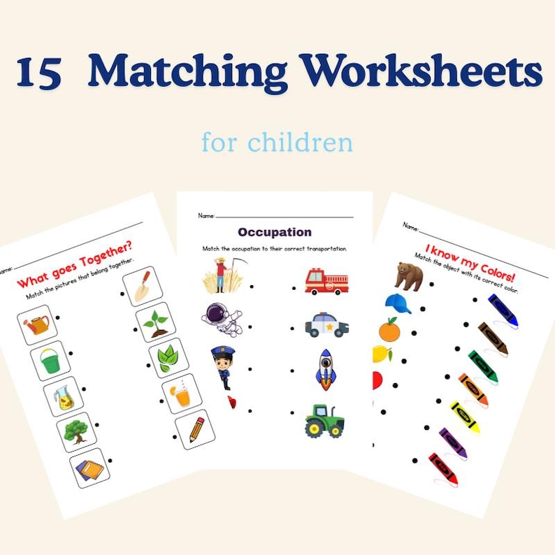15 Matching Worksheets for Kids – Fun Printable Activities for Learning ...