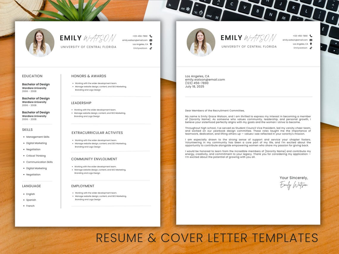 Editable Sorority Resume & Cover Letter Template | Canva PNM Rush Week ...
