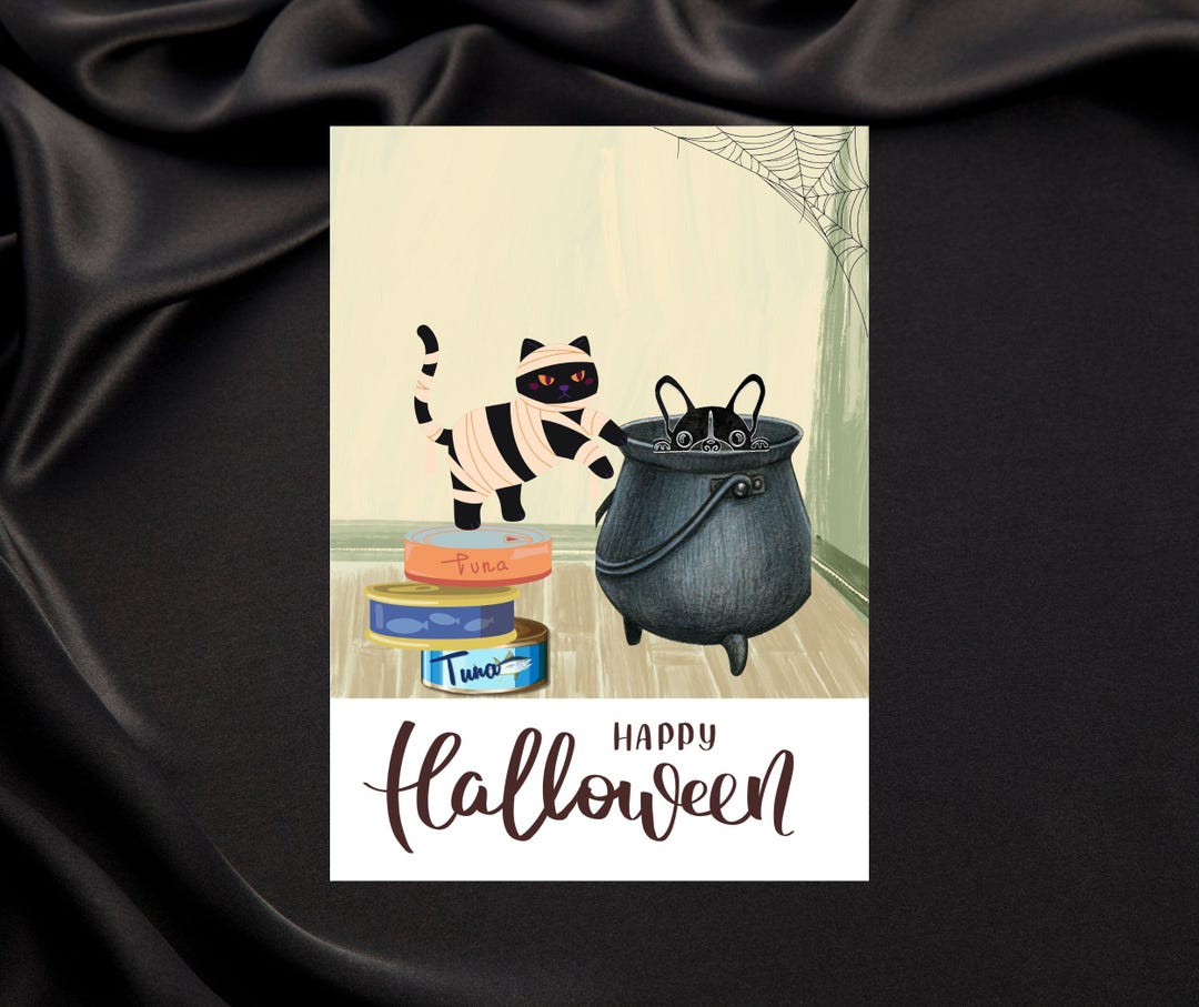 Printable Halloween Card – Funny Cat & Dog Cauldron – Cheeky Mummy Cat ...