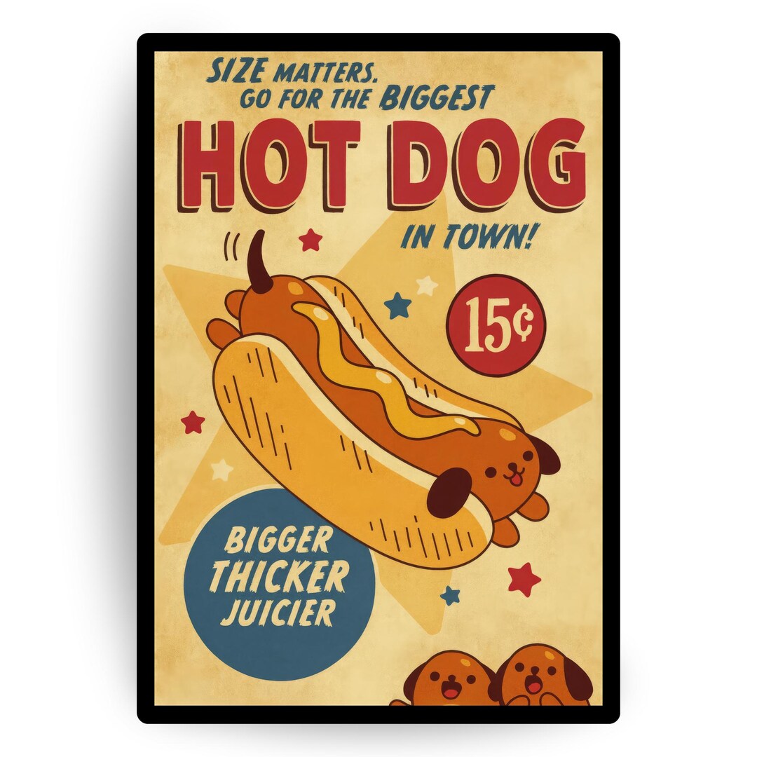 Funny Hot Dog Poster, Vintage Style Wall Art, Dog Print Retro Kitchen ...