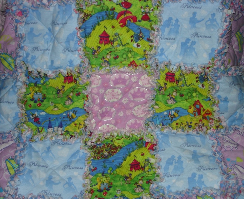 Princess Rag Quilt Cotton Flannel Disney Pink Blue Cinderella Glitter ...