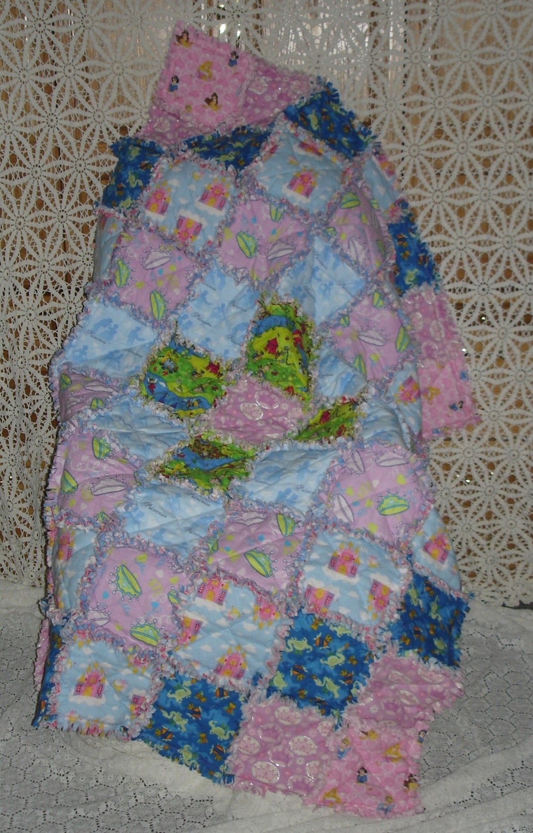 Princess Rag Quilt Cotton Flannel Disney Pink Blue Cinderella Glitter ...