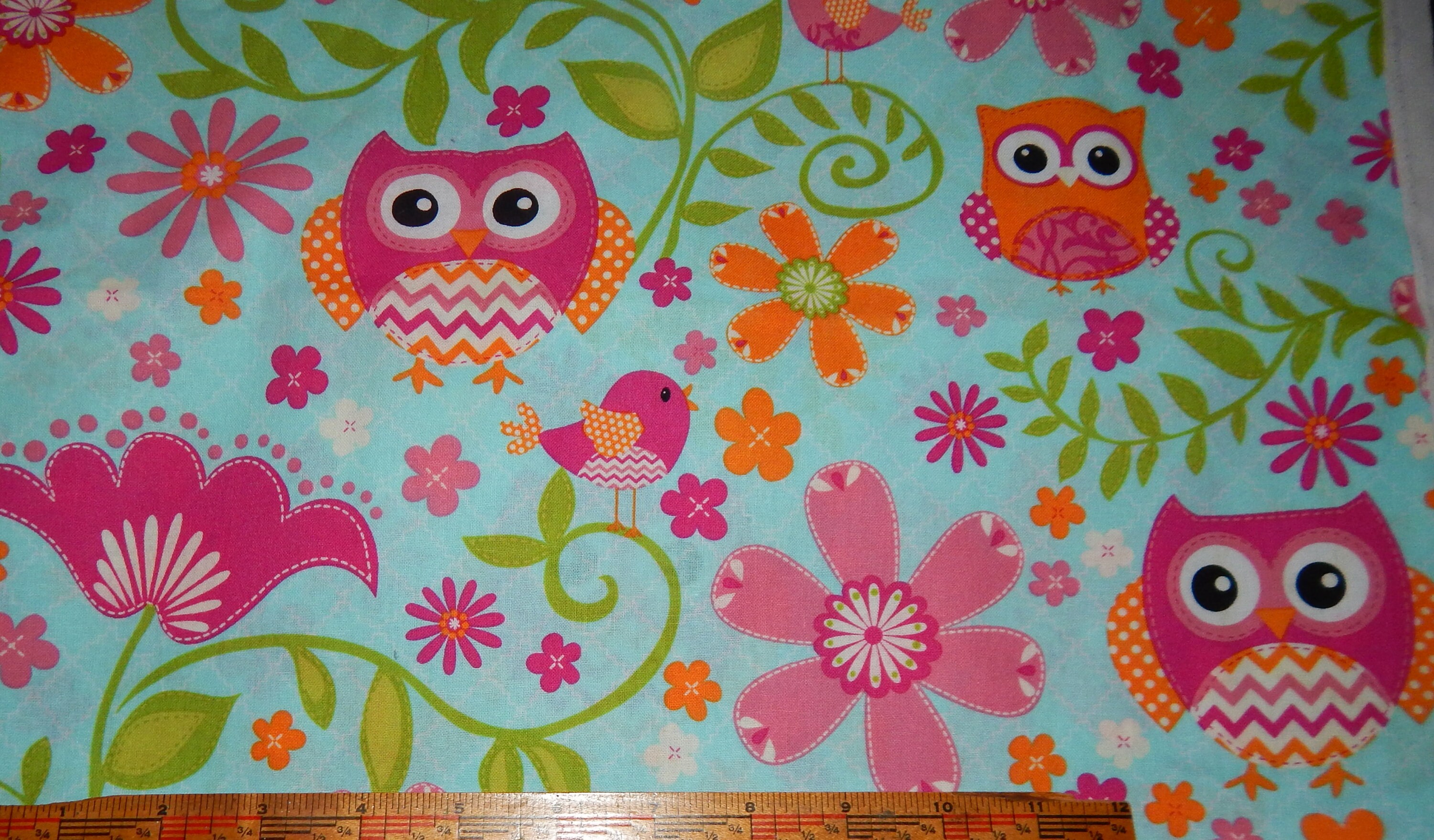 Brother Sister Blue Bright Pink Orange Owl Cotton Print Fabric - Etsy