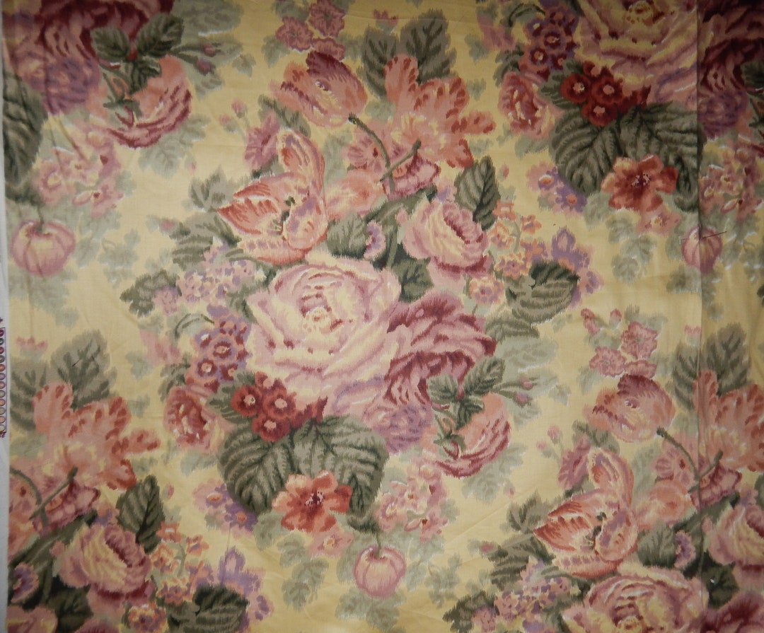 Vintage Floral Cotton Chintz Fabric Rose Pink BTY Cottage Flower ...