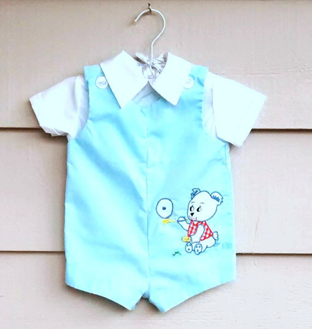 Vintage Boy Suit - 12-18MO - Light Blue All-in-one Overall With Built ...