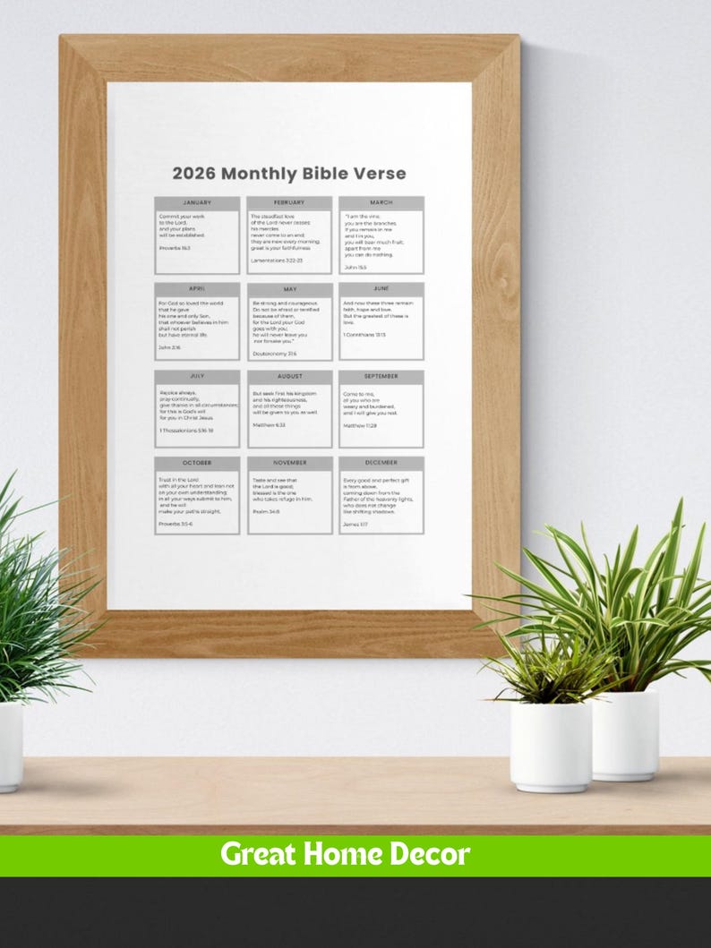 Printable 2026 Monthly Bible Verse Calendar: Christian Year at a Glance ...