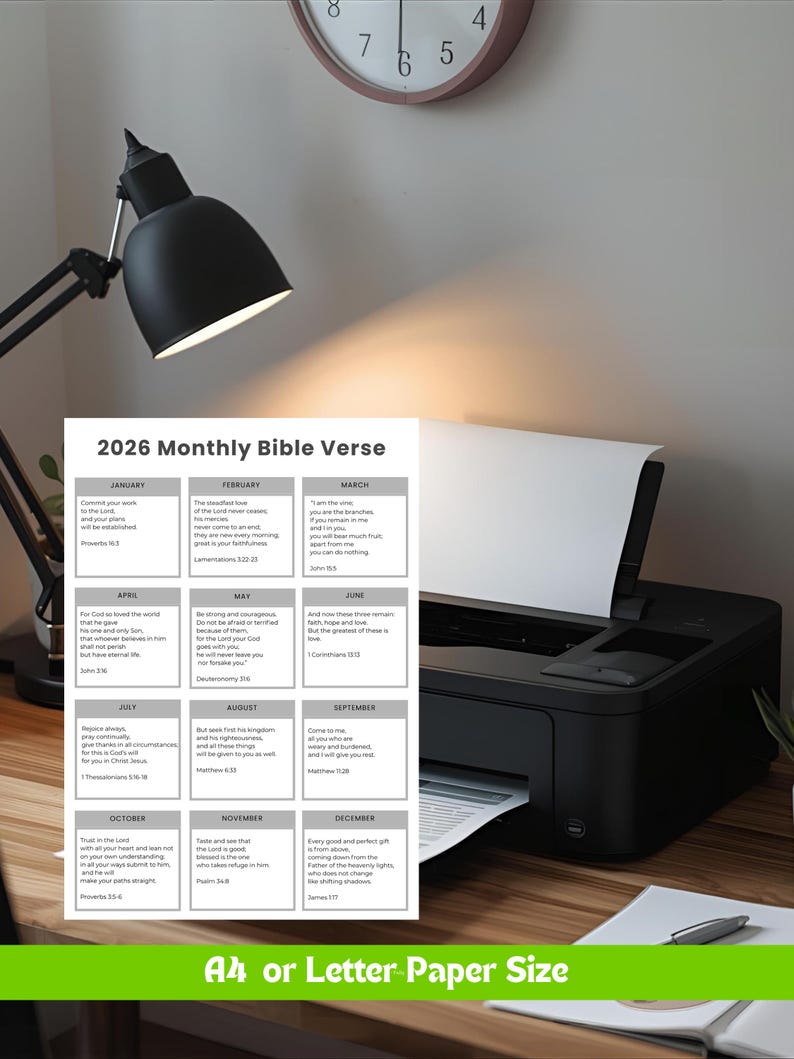 Printable 2026 Monthly Bible Verse Calendar: Christian Year at a Glance ...