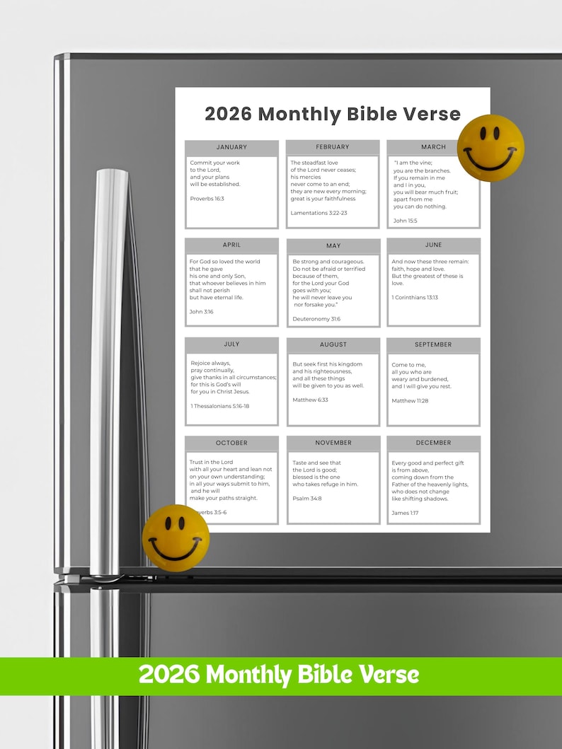 Printable 2026 Monthly Bible Verse Calendar: Christian Year at a Glance ...