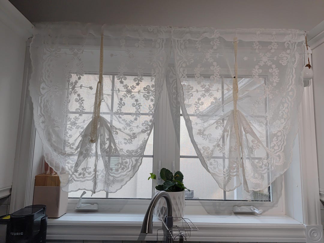 White Lace Lift Curtain No-drill Bay Window Sheer - Etsy