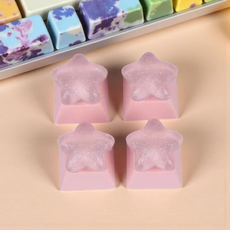 4 Glitter Star Artisan Resin Keycap, Custom Transparent Star Keycap for ...