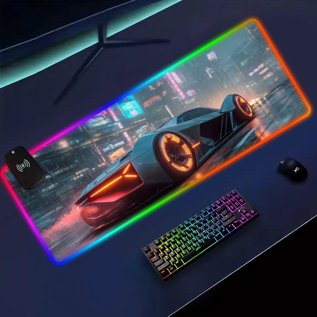 RGB Gaming Mouse Pad Neon Speed Racing | Extended Gaming Desk Mat ...